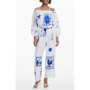 Desigual Printed Off-the-shoulder Jumpsuit - White