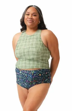 LIME RICKI SWIMWEAR Racerback Tankini Top - Fern Gingham