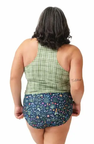 LIME RICKI SWIMWEAR Racerback Tankini Top - Fern Gingham