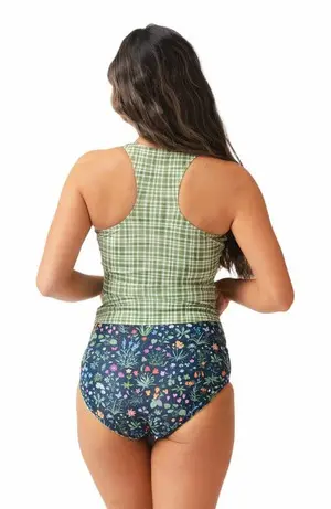 LIME RICKI SWIMWEAR Racerback Tankini Top - Fern Gingham