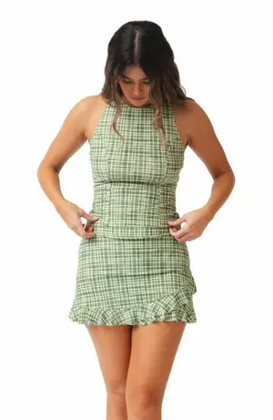 LIME RICKI SWIMWEAR Racerback Tankini Top - Fern Gingham