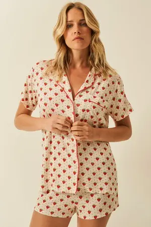 STRIPE & STARE Short Pyjama Set Strawberry & Cream