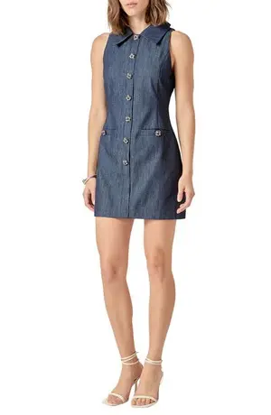 Endless Rose Point Collar Denim Mini Shirtdress