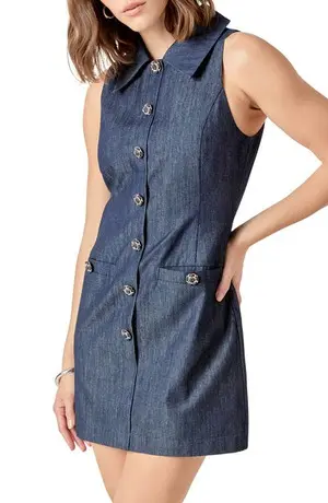 Endless Rose Point Collar Denim Mini Shirtdress