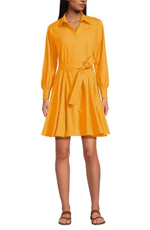 LANDS' END Poplin Button-front Shirt Dress - Sweet Mango