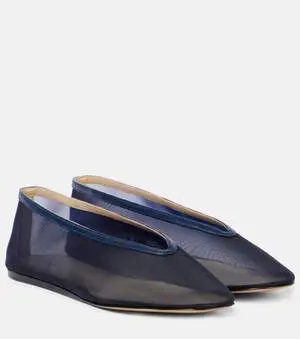 Le Monde Beryl Luna Leather-trimmed Mesh Ballet Flats - Blue