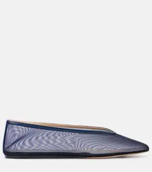 Le Monde Beryl Luna Leather-trimmed Mesh Ballet Flats - Blue