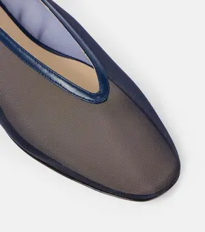 Le Monde Beryl Luna Leather-trimmed Mesh Ballet Flats - Blue