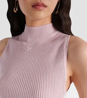 COURREGES Ribbed Mock Neck Tank Top - Pink