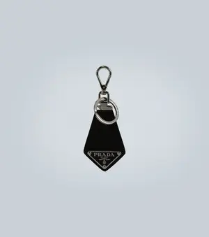 Prada Leather Key Ring With Logo - Black