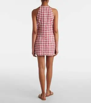 Asceno Antigua Gingham Linen Mini Dress - Red