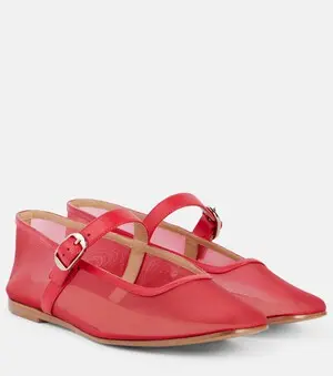 Le Monde Beryl Le Monde Beryl Leather-Trimmed Mesh Mary Jane Flats Red