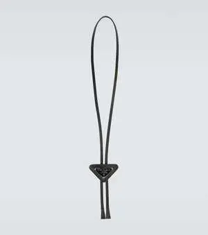 Prada Saffiano Bolo Tie With Triangle Logo - Black