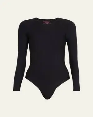 Commando Butter Long-sleeve Crewneck Thong Bodysuit - Black