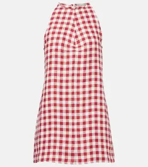 Asceno Antiqua Gingham Linen Minidress - Red