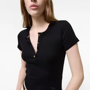 Burberry Cropped Ribbed Cotton T-shirt With Equestrian Knight Design - Black
