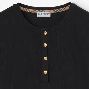 Burberry Cropped Ribbed Cotton T-shirt With Equestrian Knight Design - Black