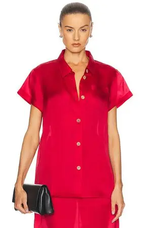 Khaite Keefe Short Sleeve Button-up Shirt - Raspberry