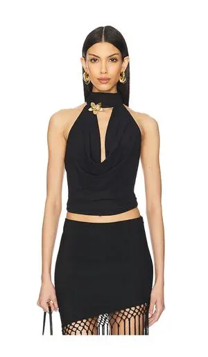 RUNAWAY THE LABEL Farley Top With Gold-tone Floral Brooch