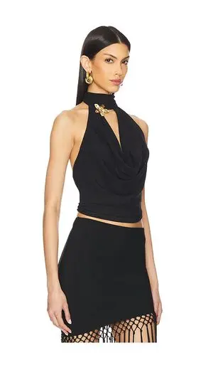 RUNAWAY THE LABEL Farley Top With Gold-tone Floral Brooch