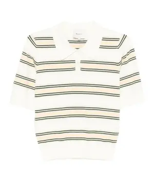 REFORMATION Campbell Short-sleeve Polo Sweater Top - Yellow Pattern