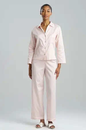 Natori Cotton Sateen Embroidered Essentials Notch Pj - Pink