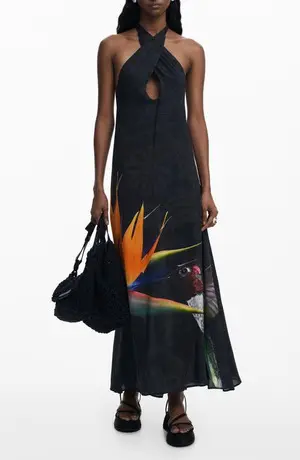Desigual Halter Maxi Cover-up Dress - Black