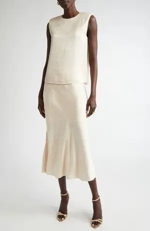 St. John Crystal-embellished Stretch Satin Midi Skirt