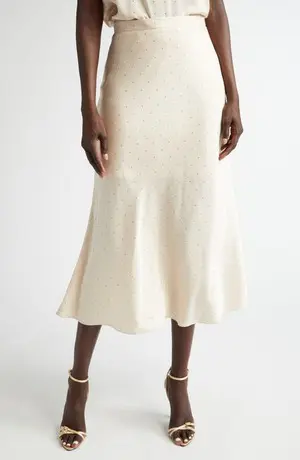 St. John Crystal-embellished Stretch Satin Midi Skirt
