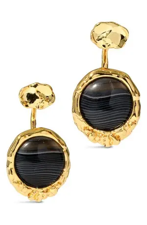 Alexis Bittar Brut Banded Agate Coin Earrings - Black/ Gold