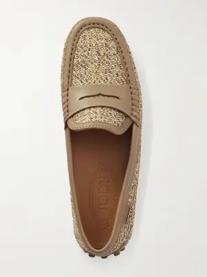 TOD'S Leather-trimmed Raffia Loafers - Neutrals