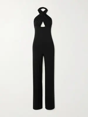 Norma Kamali Gathered Stretch-jersey Halterneck Jumpsuit - Black