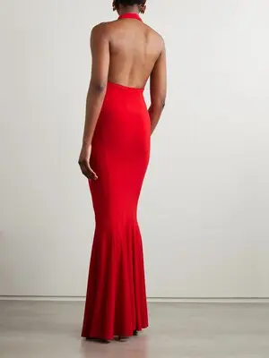 Norma Kamali Cutout Jersey Halterneck Gown - Red