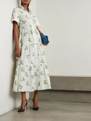 Erdem Embroidered Gathered Cotton Fil Coupé Midi Shirt Dress - Neutrals