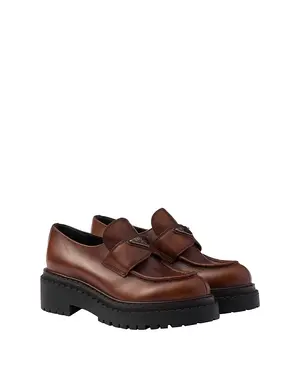 Prada Leather Loafers - Cognac