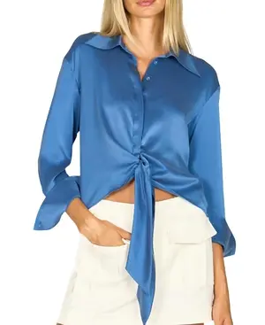 Secret Mission Tie Front Blouse Blouses