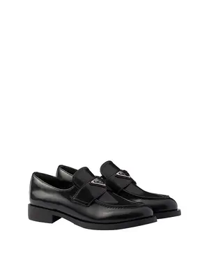 Prada Brushed Leather Loafers - Black/silver