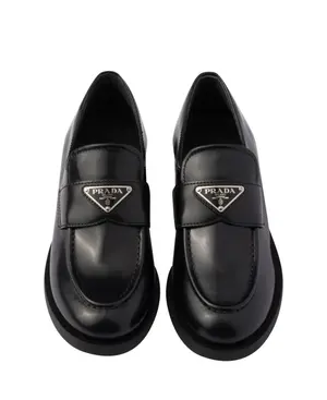 Prada Brushed Leather Loafers - Black/silver