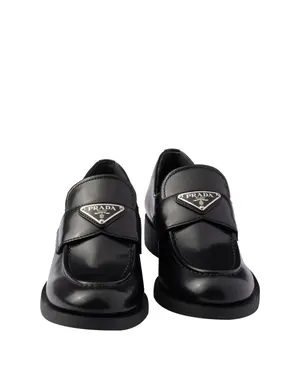 Prada Brushed Leather Loafers - Black/silver