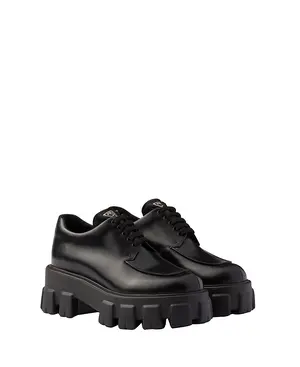 Prada Monolith Brushed Leather Lace-up Shoes