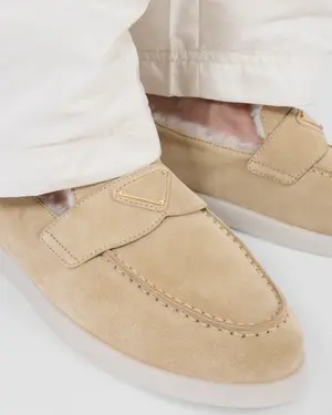 Prada Suede And Shearling Loafers