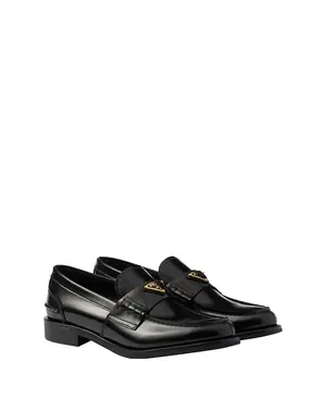 Prada Brushed Leather Loafers - Black