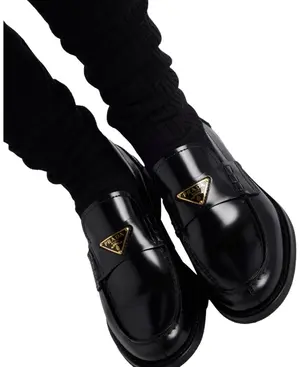 Prada Brushed Leather Loafers - Black