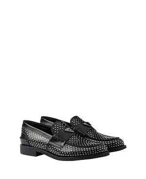 Prada Studded Brushed Leather Loafers