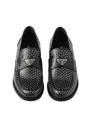 Prada Studded Brushed Leather Loafers
