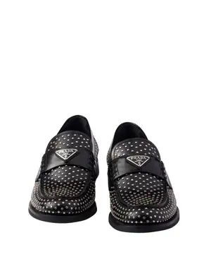 Prada Studded Brushed Leather Loafers