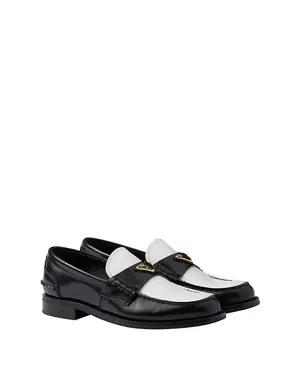 Prada Two-tone Brushed Leather Loafers - Black