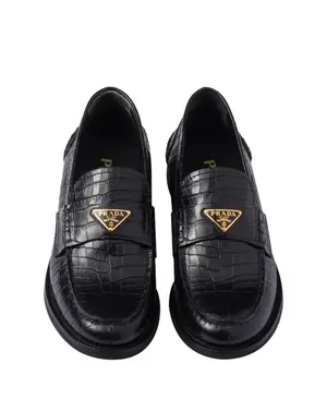Prada Croco-print Leather Loafers
