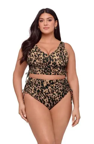 S3 APPAREL High-waisted Cinch Bikini Bottoms - Dolce Leopard