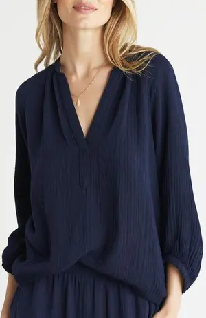 OCEAN+MAIN Gauze Shirt - Navy